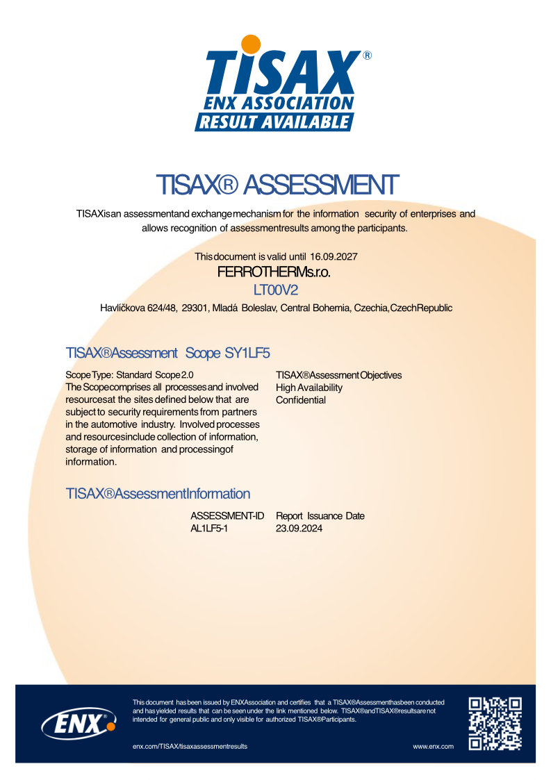 Získali jsme certifikaci TISAX - Ferrotherm